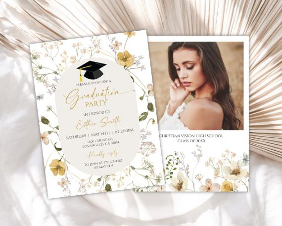 Editable Boho Wildflower Graduation Invitation, Wildflower Graduation ...