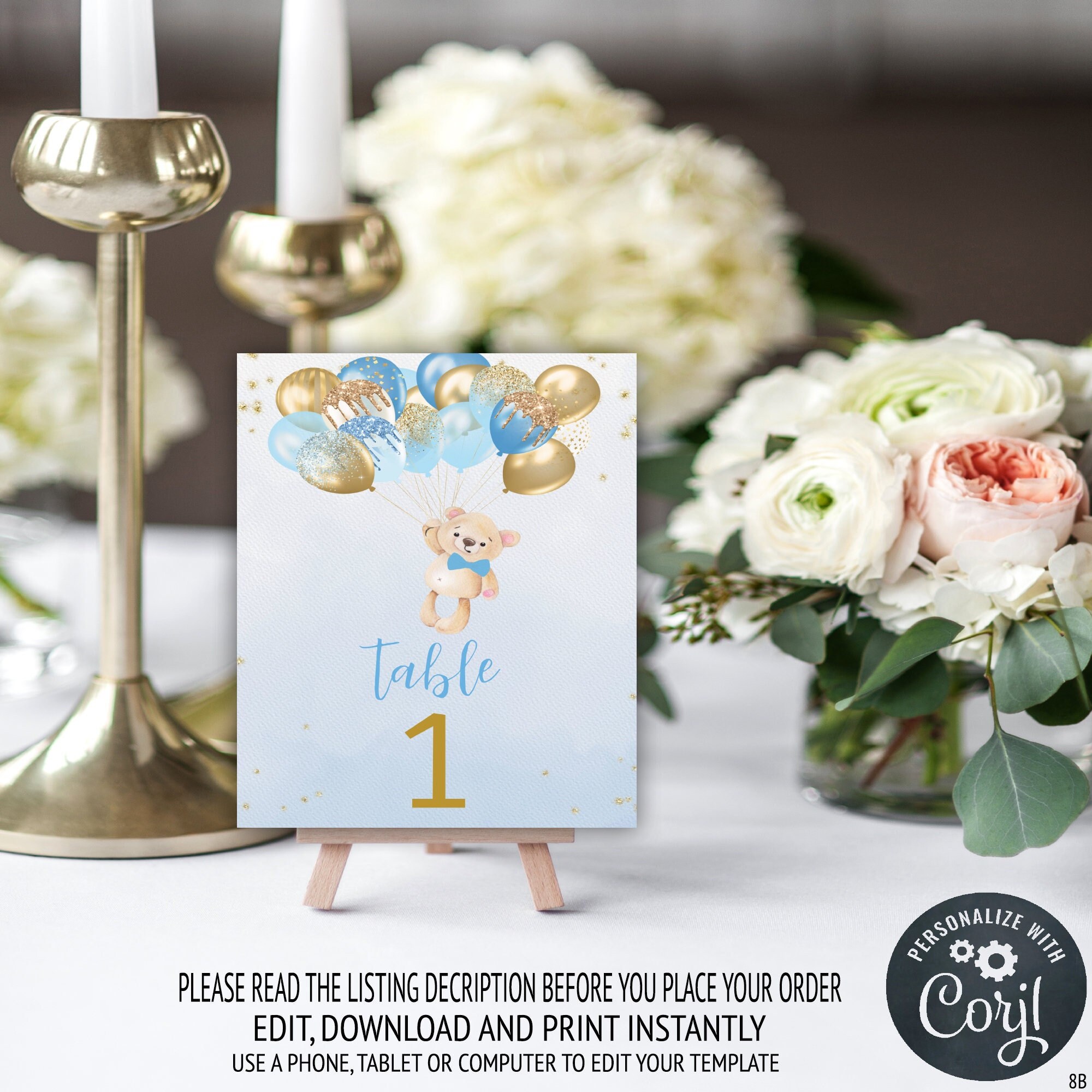 Editable Teddy Bear Table Number Template Bear Themed Baby - Etsy