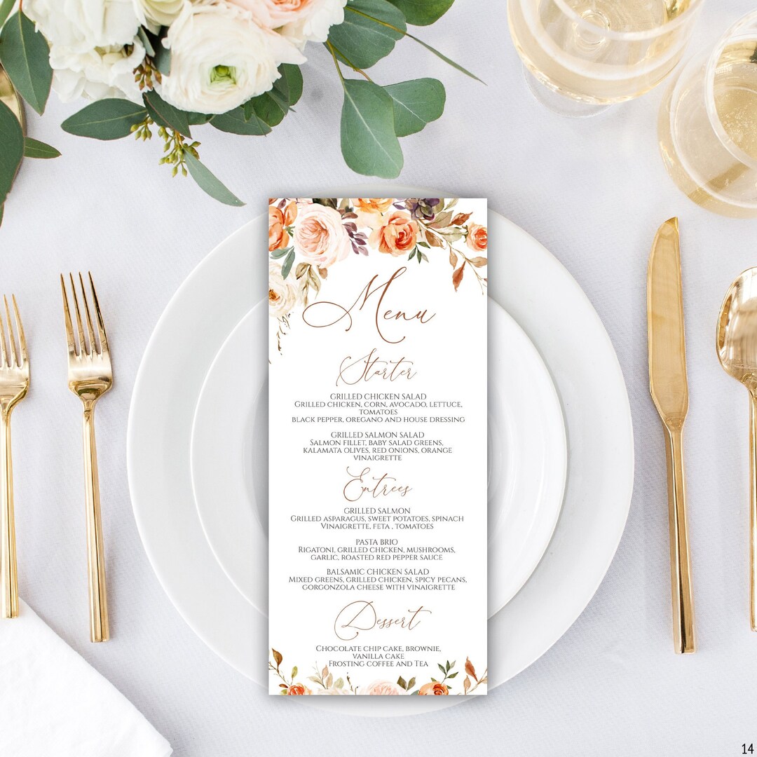 Boho Wedding Menu Template, Editable Menu, Terracotta Wedding Menu ...
