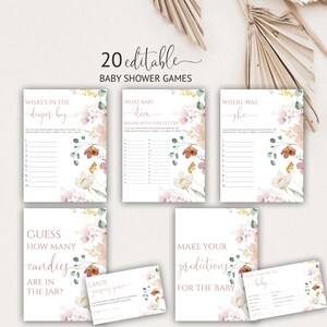 Editable Floral Baby Shower Games, Wildflower Baby Shower Games, Girl ...