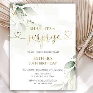 Editable Surprise Birthday Party Invitation, Greenery Birthday ...