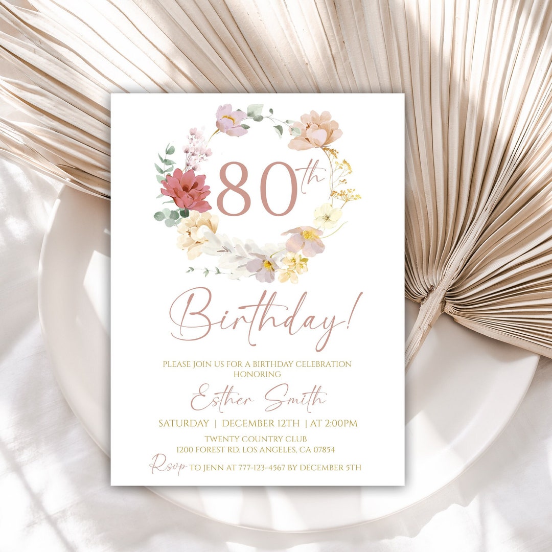 Custom 80th Birthday Invitation, Wildflower Birthday Invitation ...