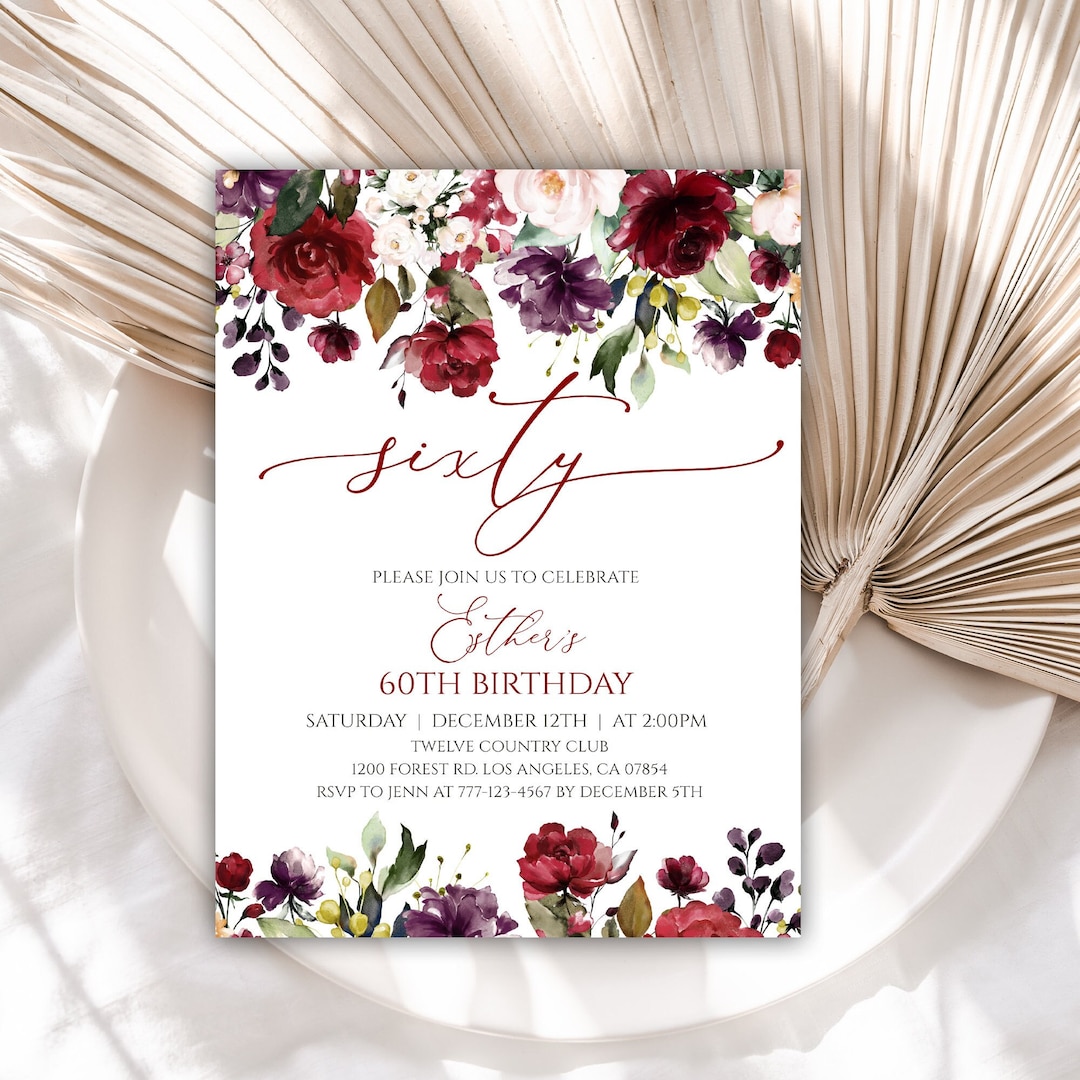 Editable 60th Birthday Invitation Template, Birthday Party Digital ...