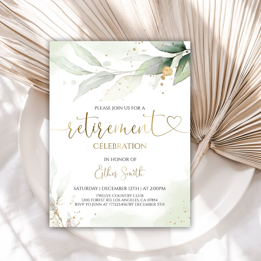 Editable Retirement Invitation Template, Greenery Retirement Party ...