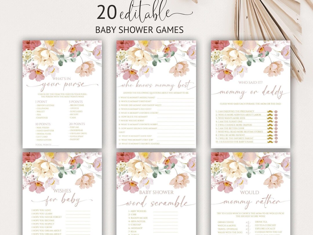 Editable Wildflower Baby Shower Games, Floral Baby Shower Game Bundle ...
