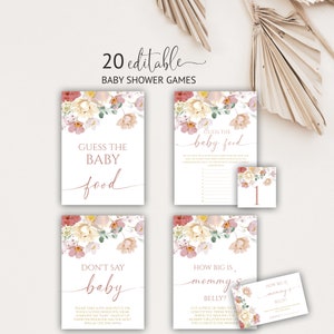 Editable Wildflower Baby Shower Games, Floral Baby Shower Game Bundle ...