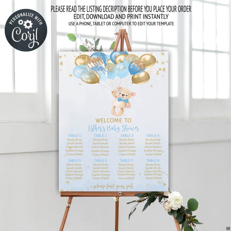 Editable Teddy Bear Baby Shower Seating Chart Template Bear - Etsy