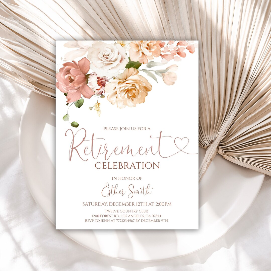 Retirement Invitation for Women, Floral Retirement Party Invitation for ...