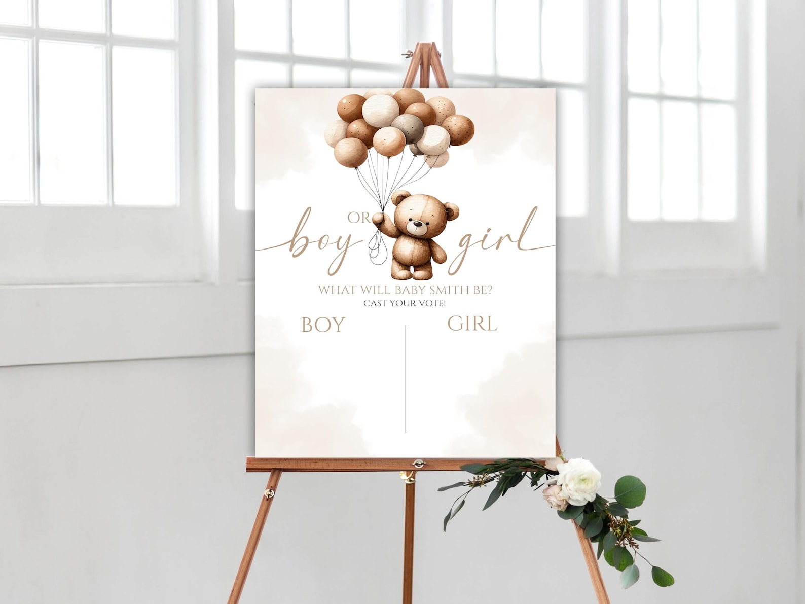 Editable Bear Balloons Gender Reveal Voting Sign, Teddy Bear Gender ...