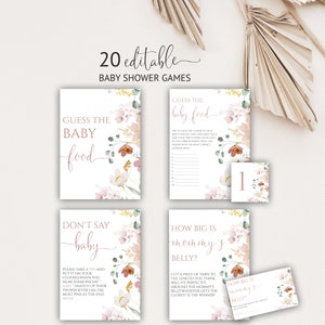 Editable Floral Baby Shower Games, Wildflower Baby Shower Games, Girl ...