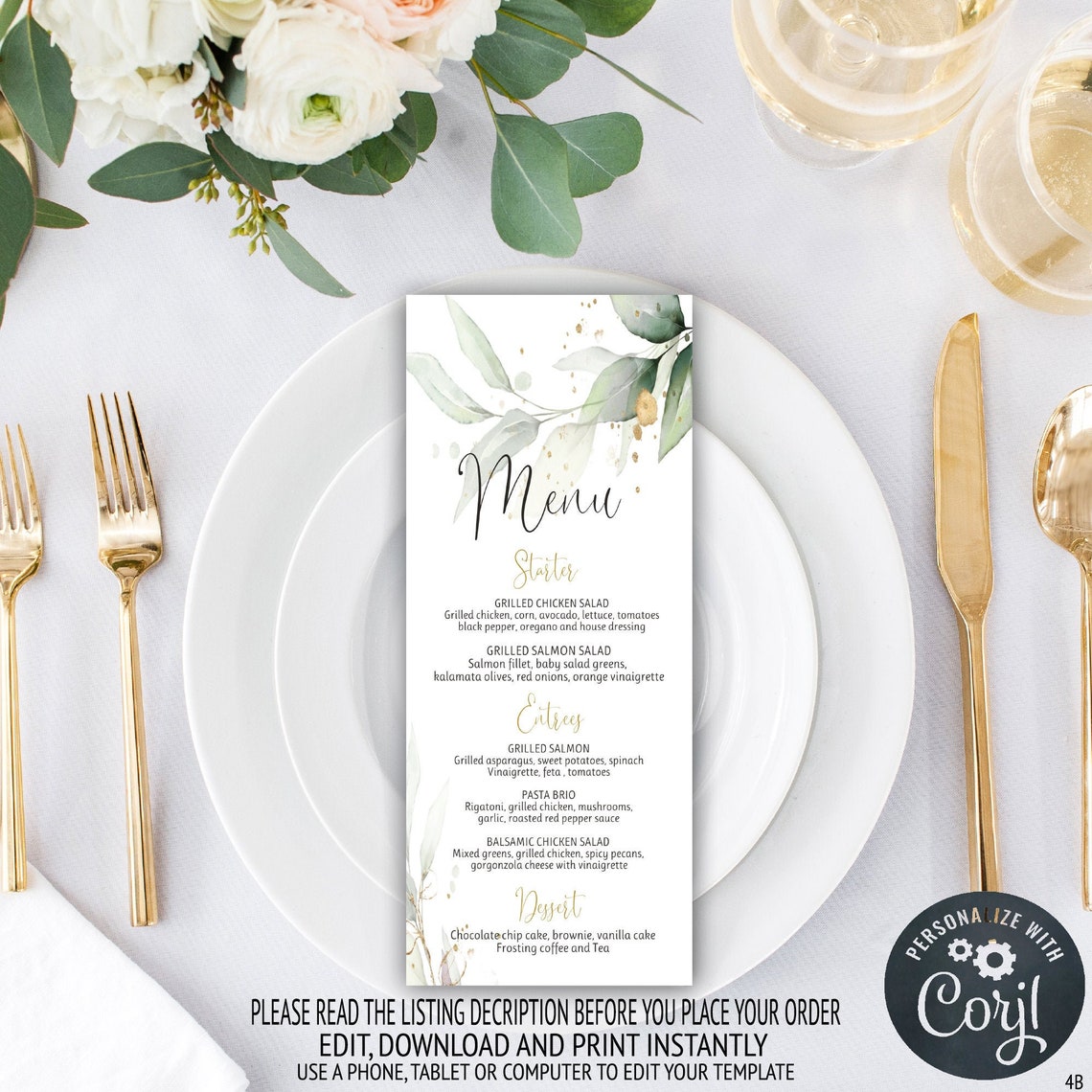 Greenery Menu Template Editable Menu Cards Menu Card - Etsy