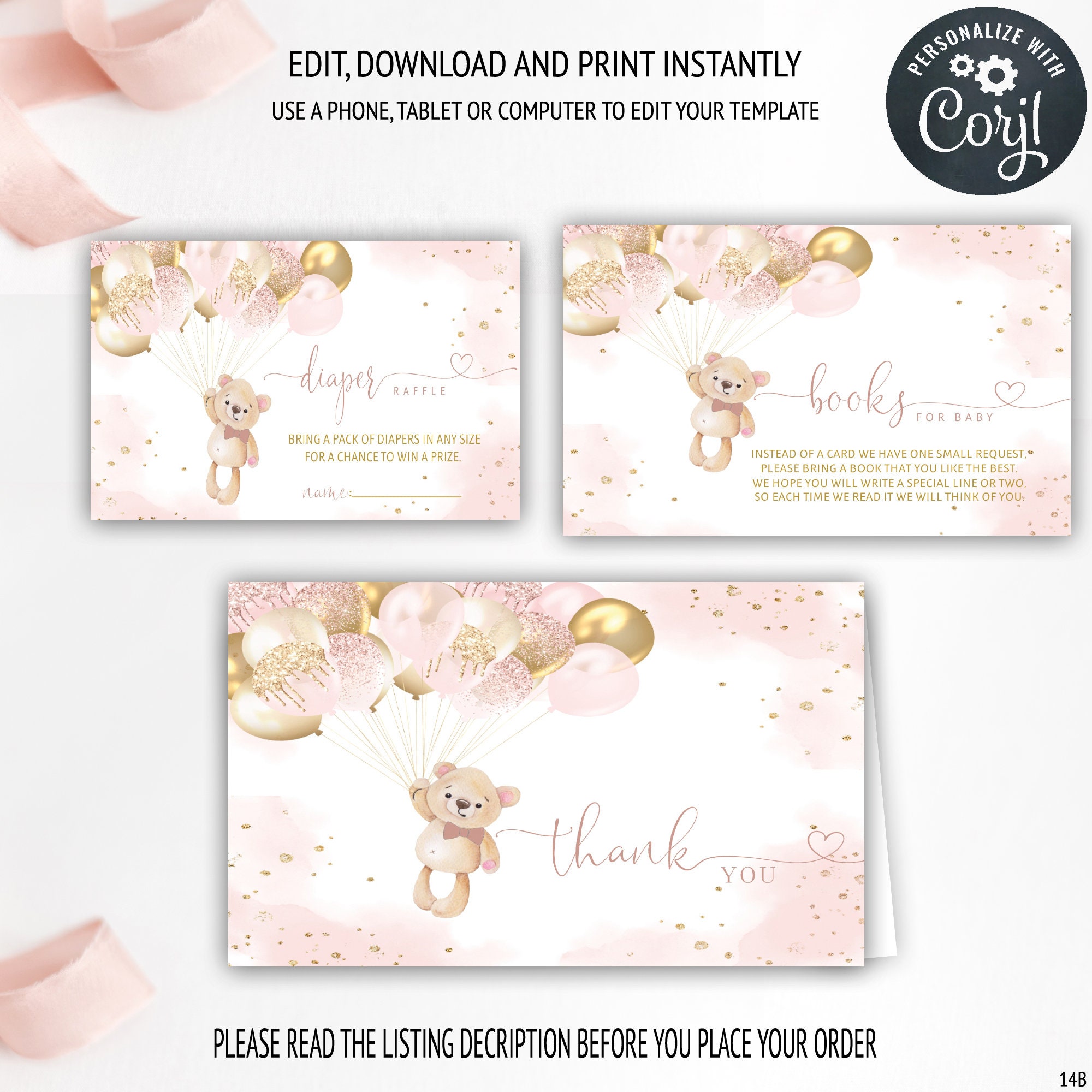 Editable Teddy Bear Baby Shower Invitation Set Bear With - Etsy