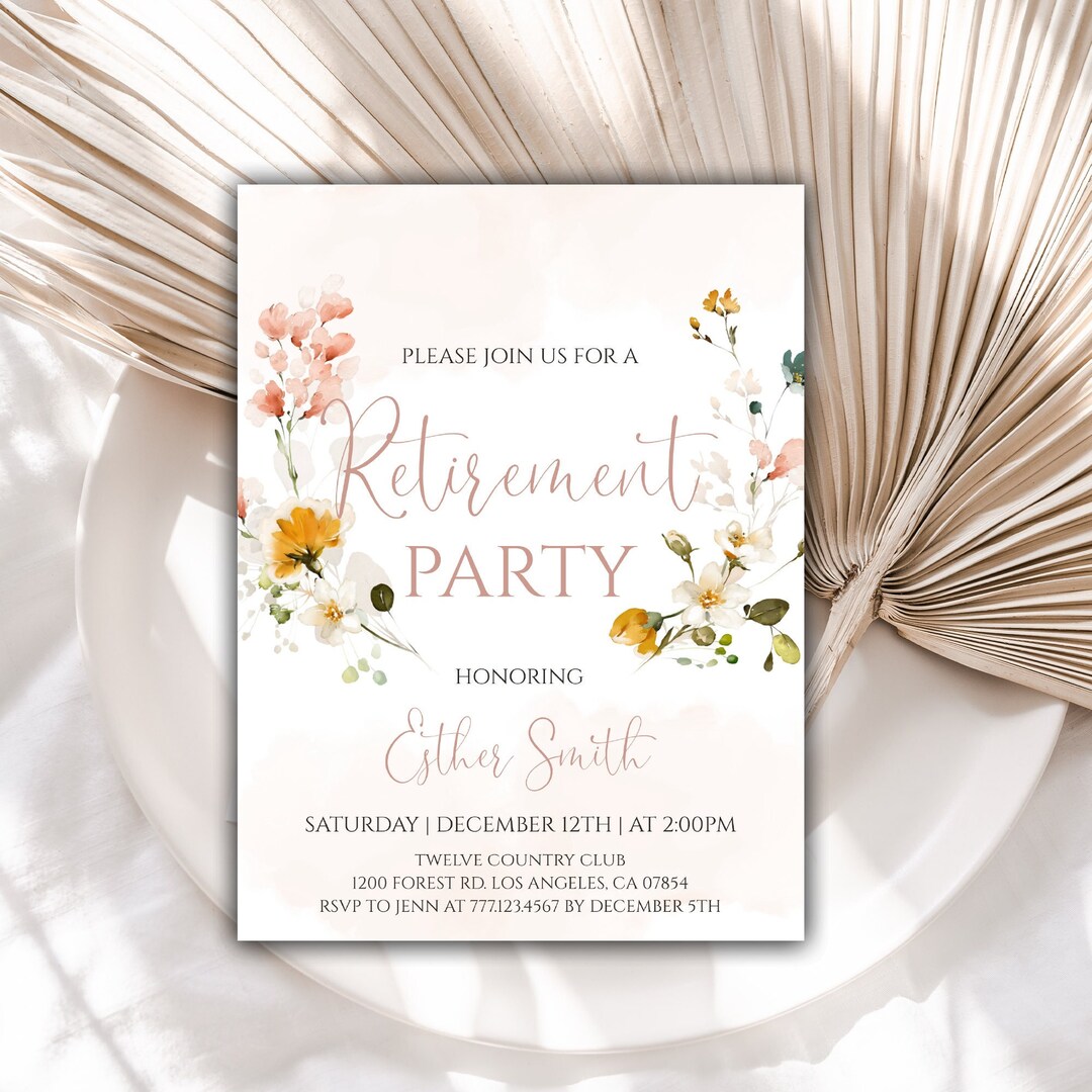 Editable Retirement Party Invitation for Women, Floral Retirement ...
