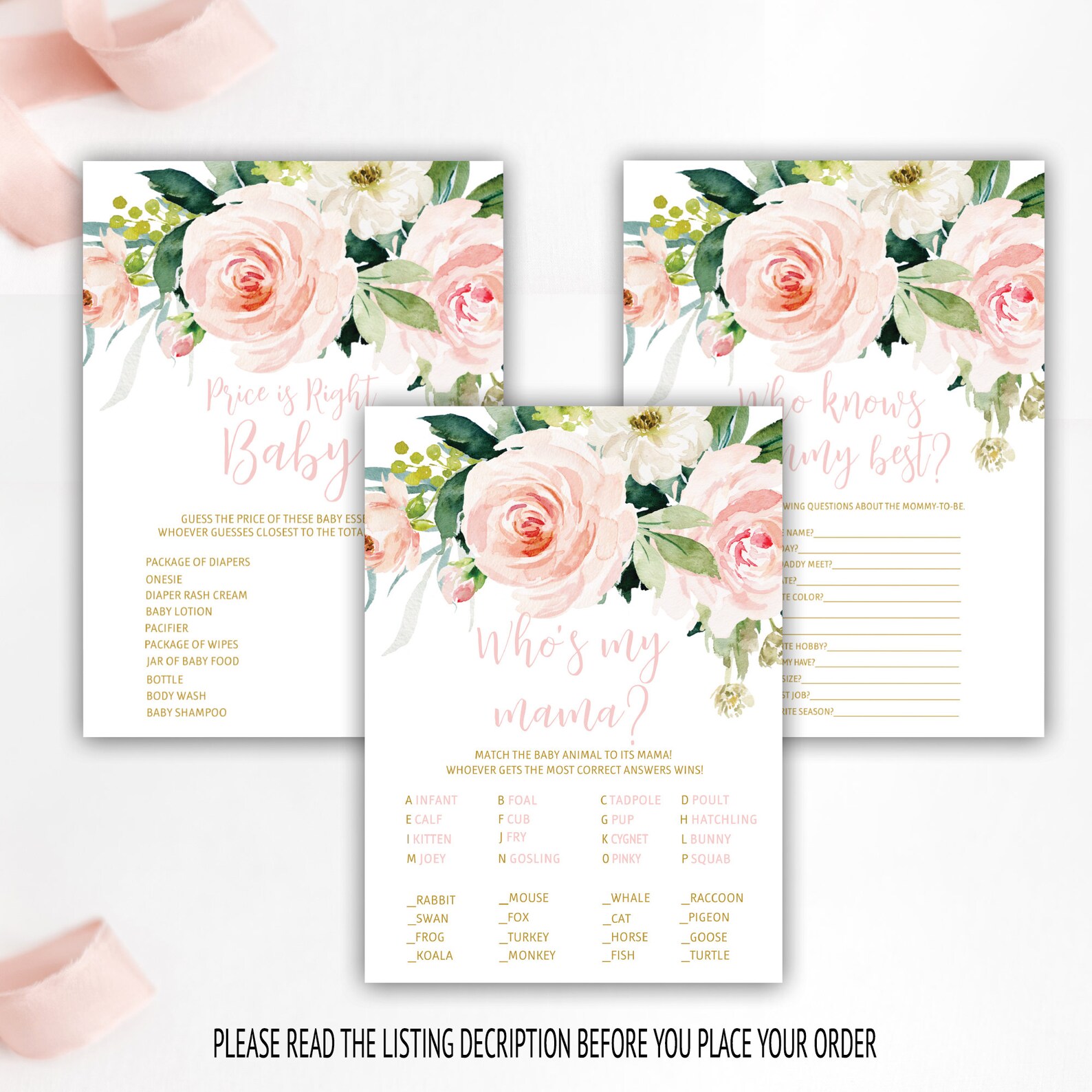 Floral Baby Shower Games Bundle Baby Shower Games Printable | Etsy