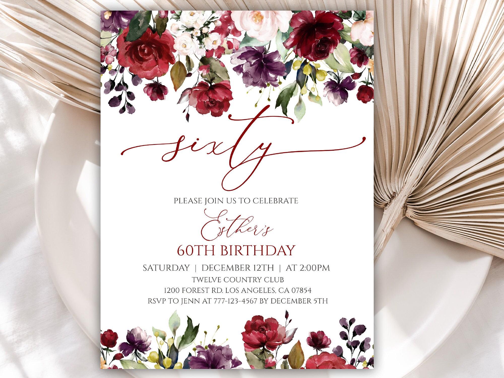 Floral 60th Birthday Invitation Templates Editable With Ms Word