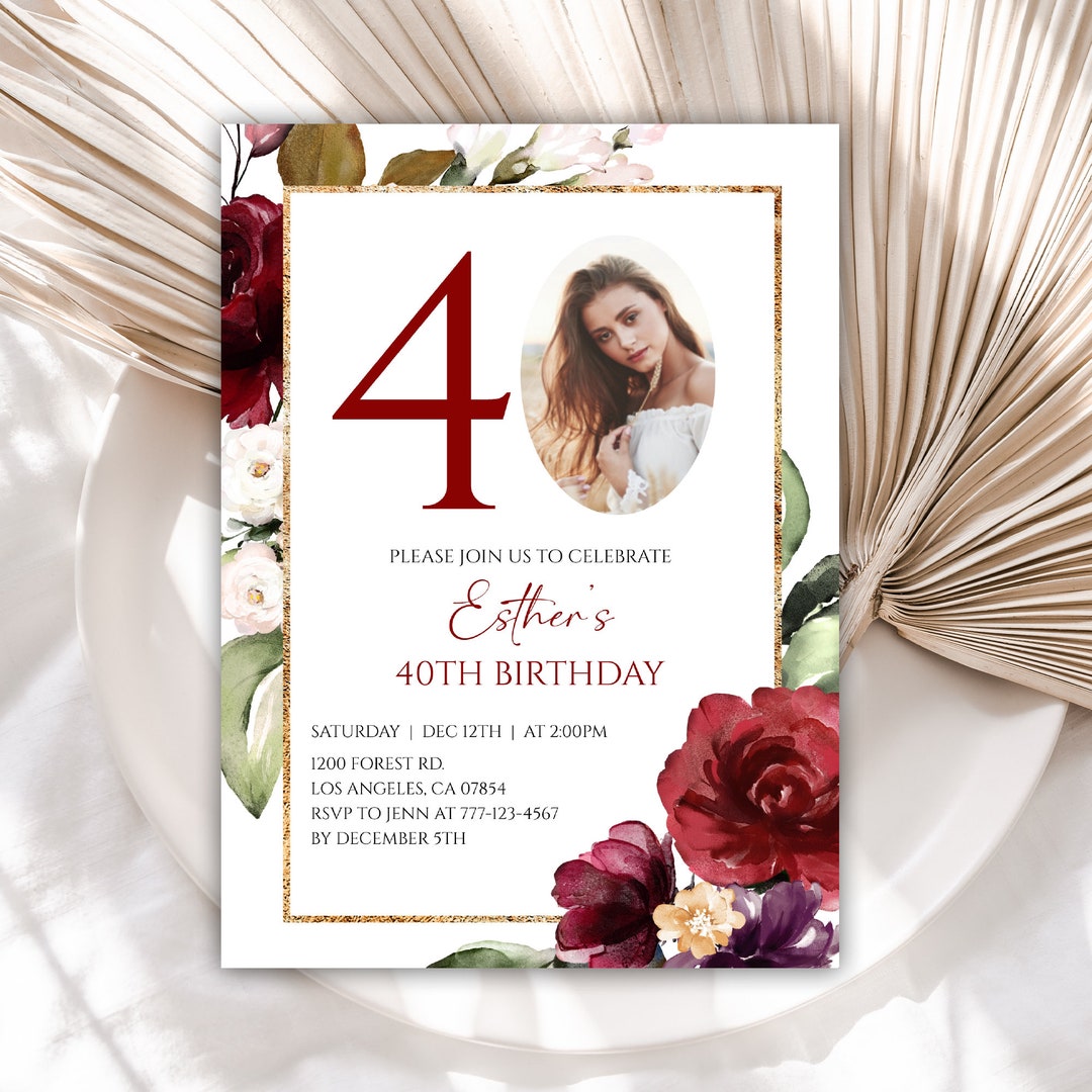 Editable 40th Birthday Invitation Burgundy Birthday - Etsy
