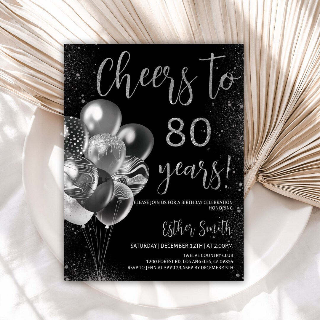 Printable Birthday Invitation, 80th Birthday Invite, Cheers to 80 Years ...
