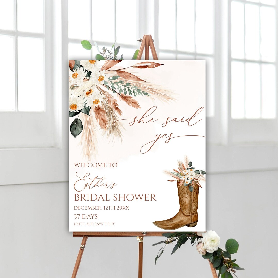 Printable Bridal Shower Welcome Sign, Cowgirl Boots Bridal Shower Sign ...
