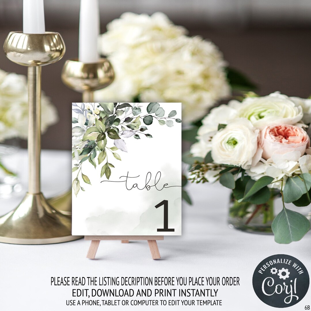 Greenery Baby Shower Table Numbers, Table Number Template, Printable ...