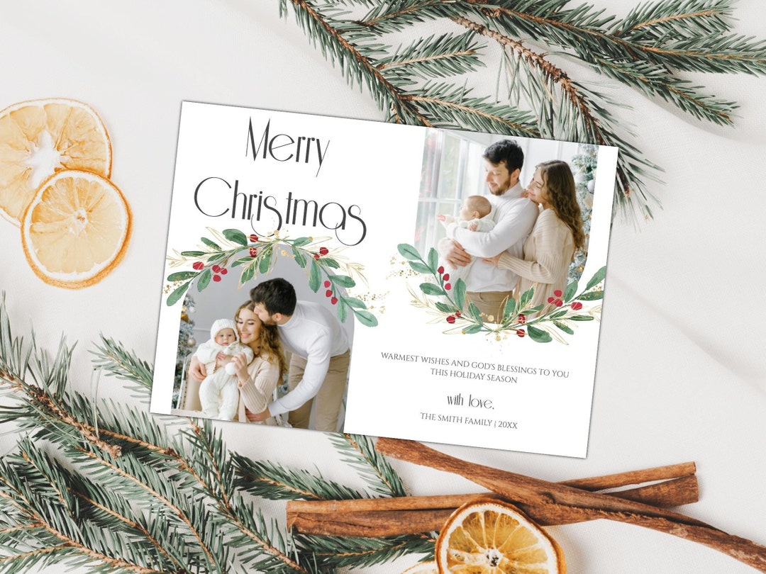 Editable Photo Christmas Card Template, Family Photo Christmas Card ...