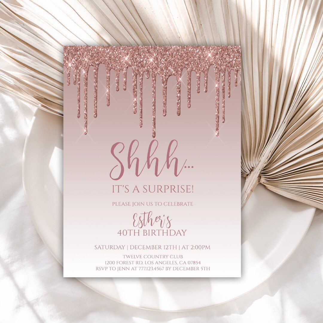 Surprise Birthday Invitation, 40th Birthday Invitation, Rose Gold ...