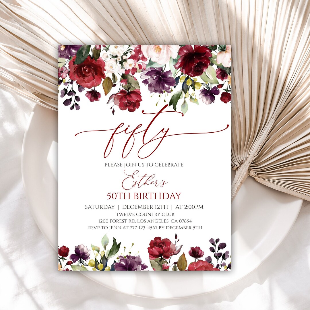 Editable 50th Birthday Invitation Template, Birthday Party Digital ...