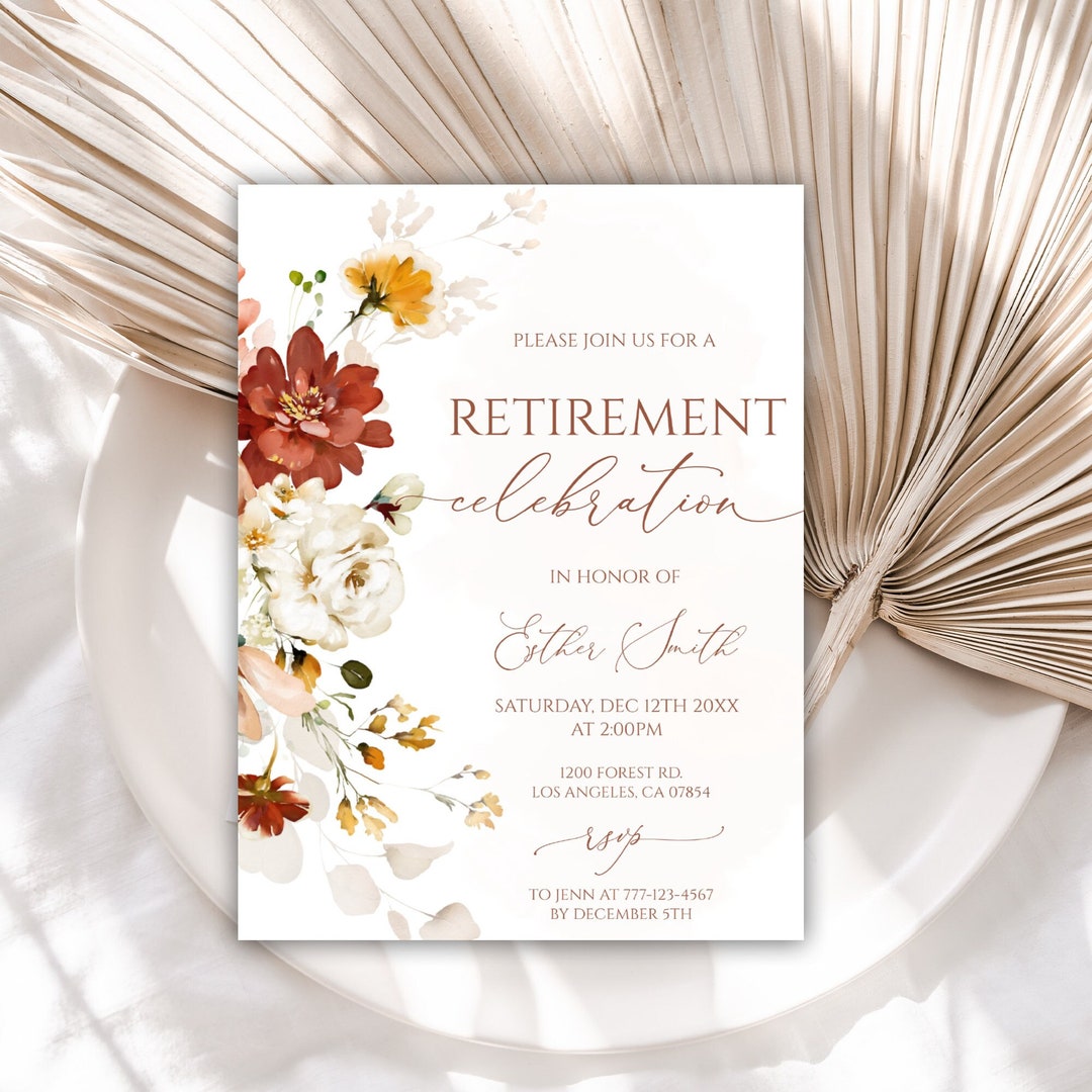 Editable Retirement Invitation for Women, Floral Retirement Party ...