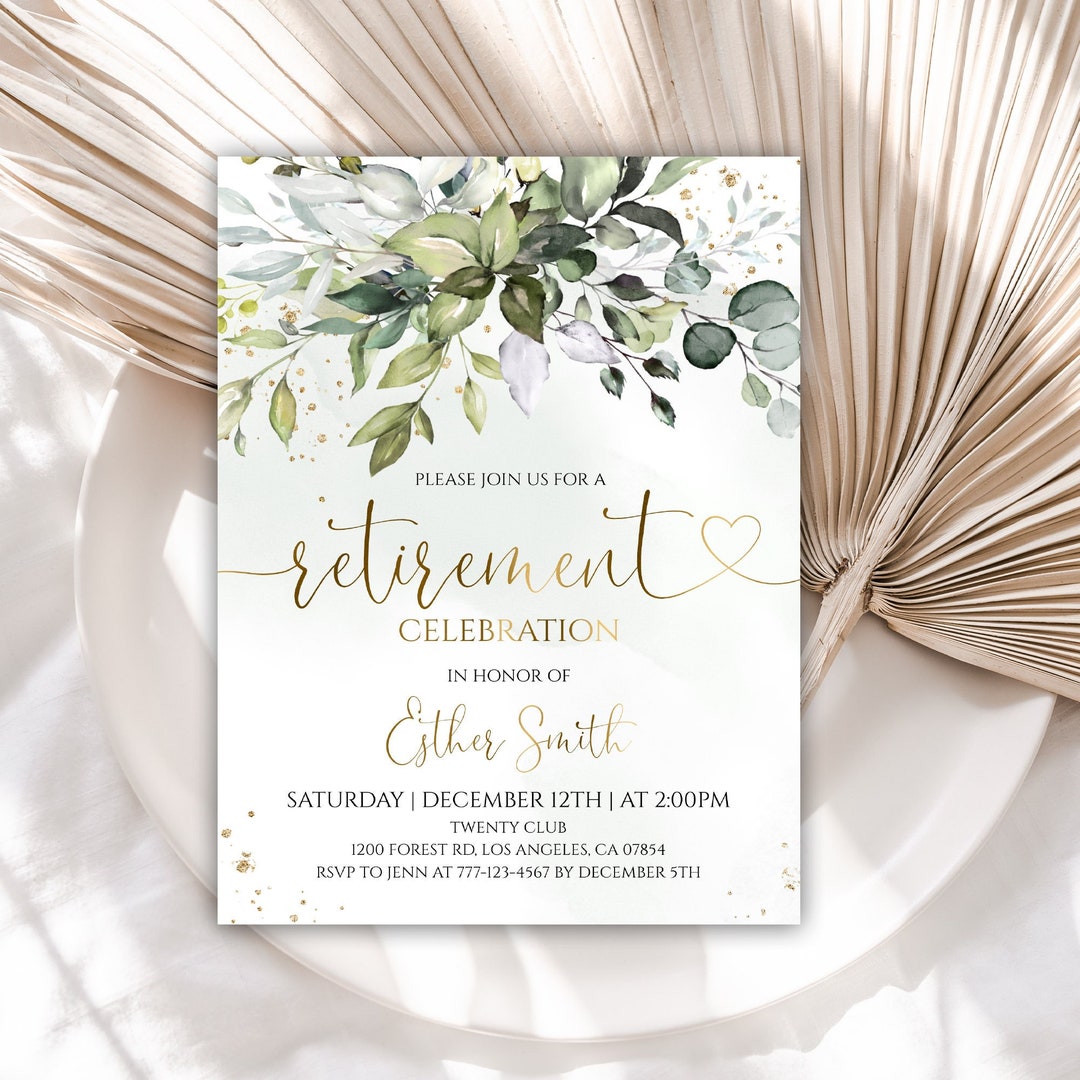 Retirement Invitation for Women, Greenery Retirement Party Invitation ...