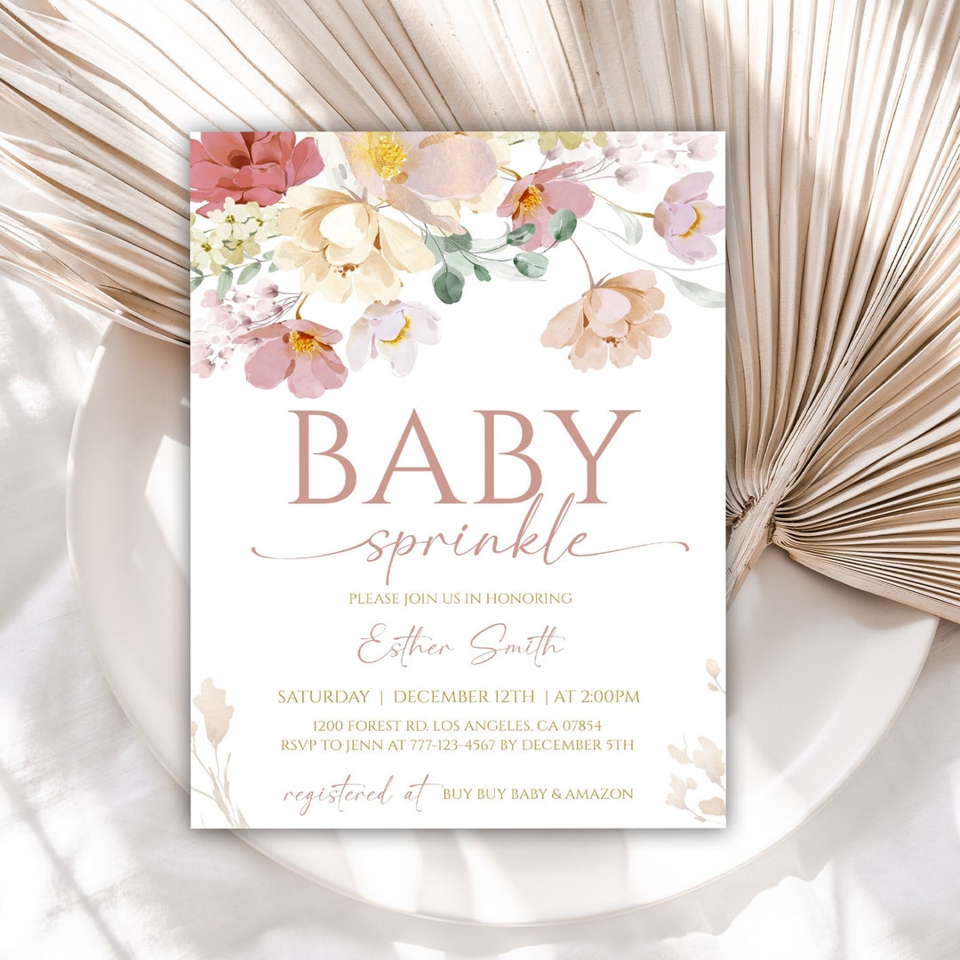 Editable Wildflower Baby Sprinkle Invitation, Floral Baby Sprinkle ...