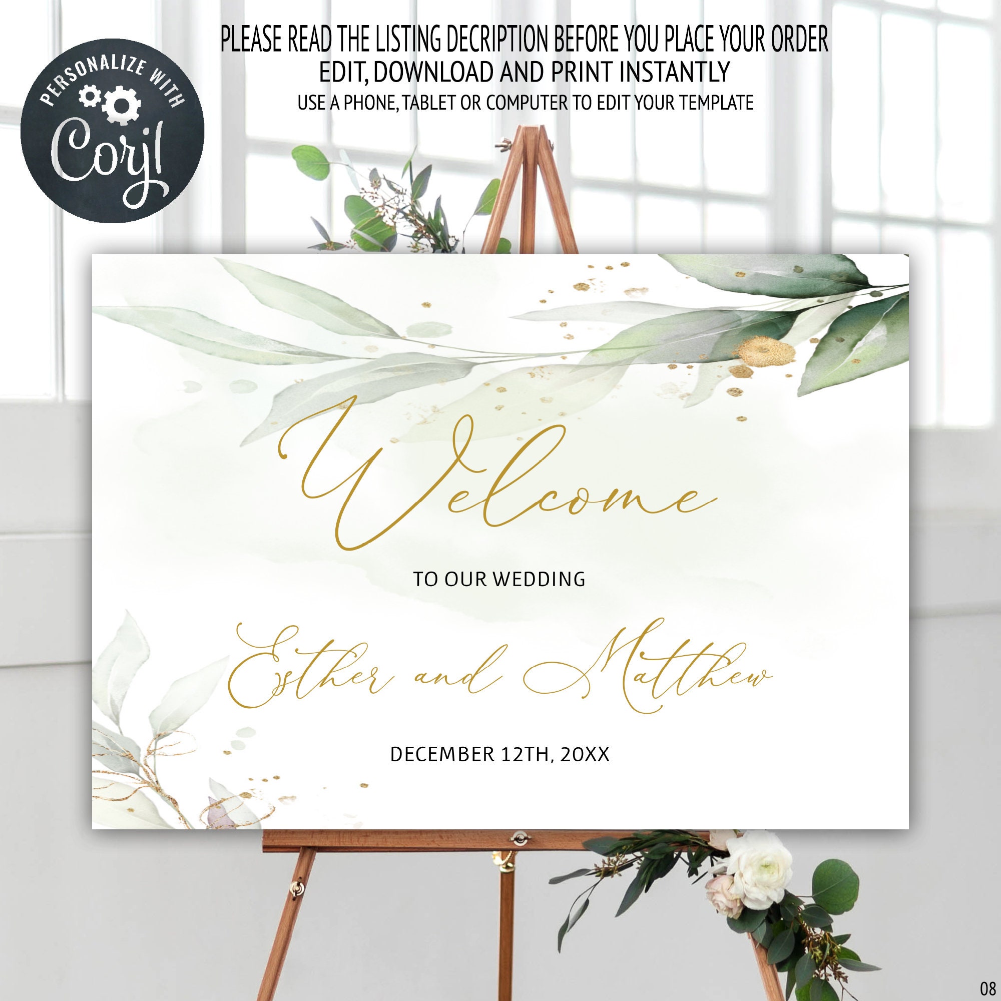 Editable Welcome Sign Welcome Sign Template Eucalyptus Boho | Etsy