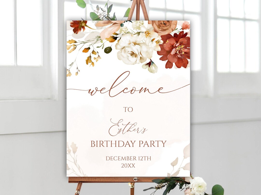 Editable Birthday Welcome Sign, Floral Birthday Welcome Poster, Boho ...