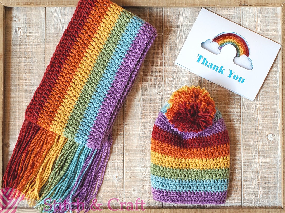 Retro Rainbow Hat & Scarf Gift Set - Etsy