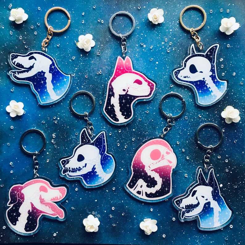 Corgi Skull 3" Acrylic Charm Keychain // Gifts for Dog Lovers // Pet ...