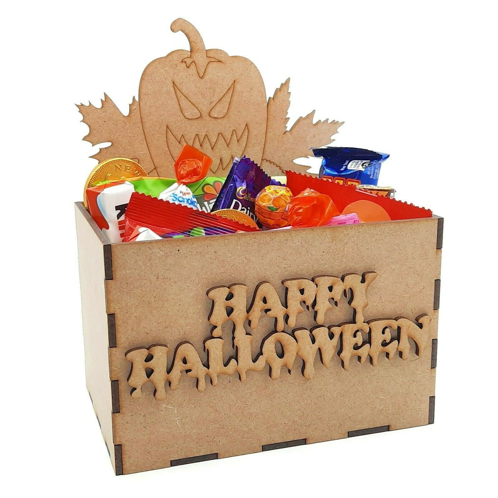 Halloween Treat Box Hamper Gift Fillable Craft Kit MDF Wooden Chocolate ...