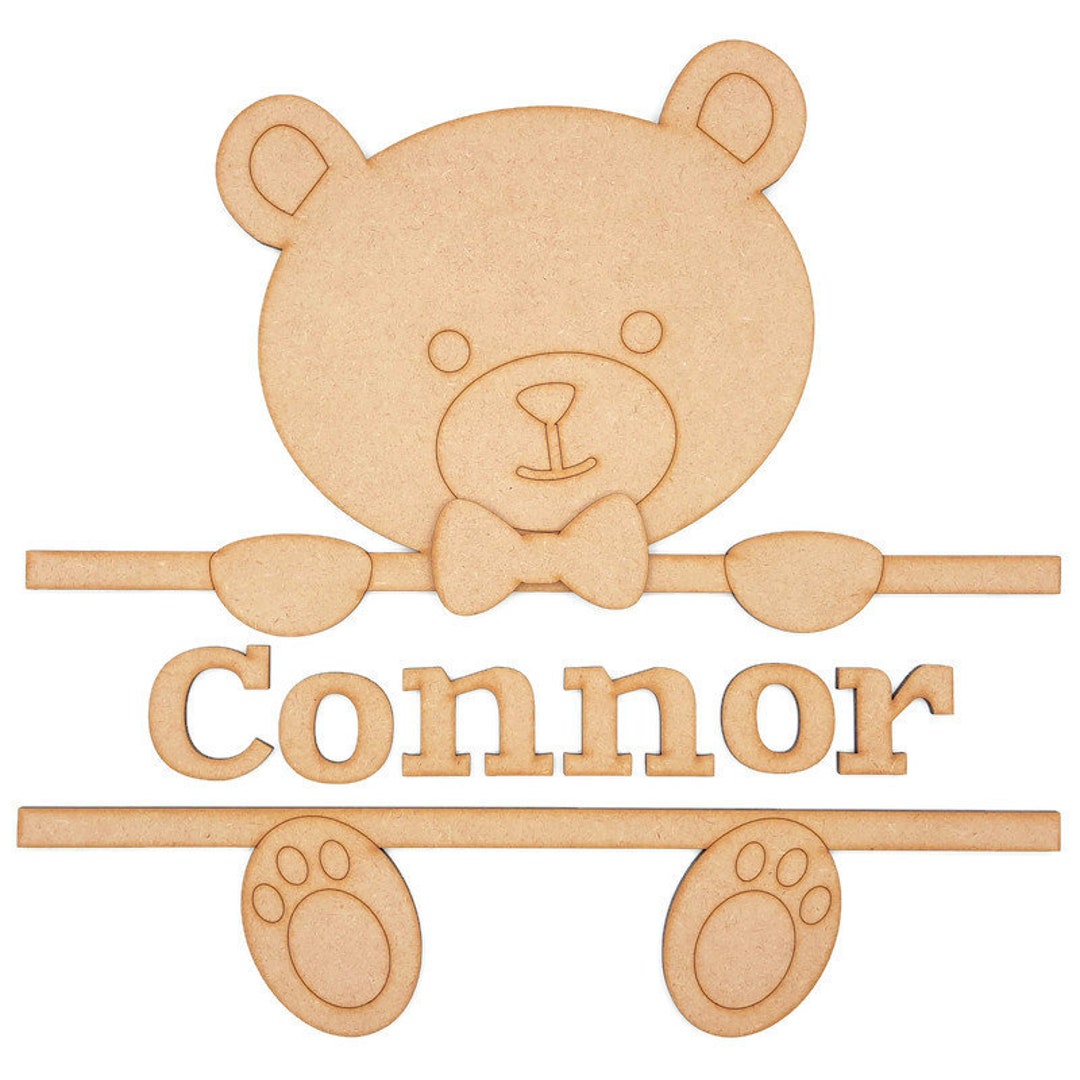Personalised Wooden MDF Teddy Bear Baby Name Split Monogram, Nursery ...
