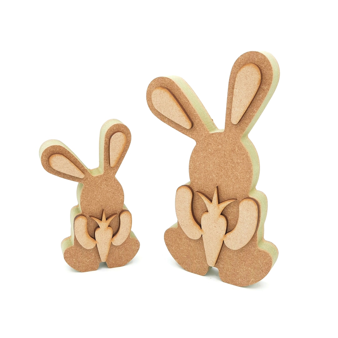 Freestanding Cute Easter Bunny Rabbit With Carrot Shape MDF Wooden ...