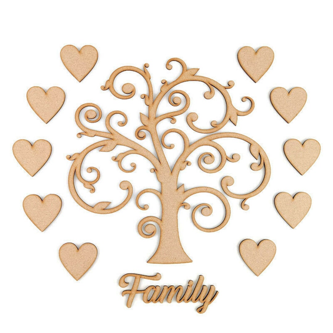 MDF Family Tree Craft Kit: Wooden Hearts, Wedding Guestbook Alternative ...