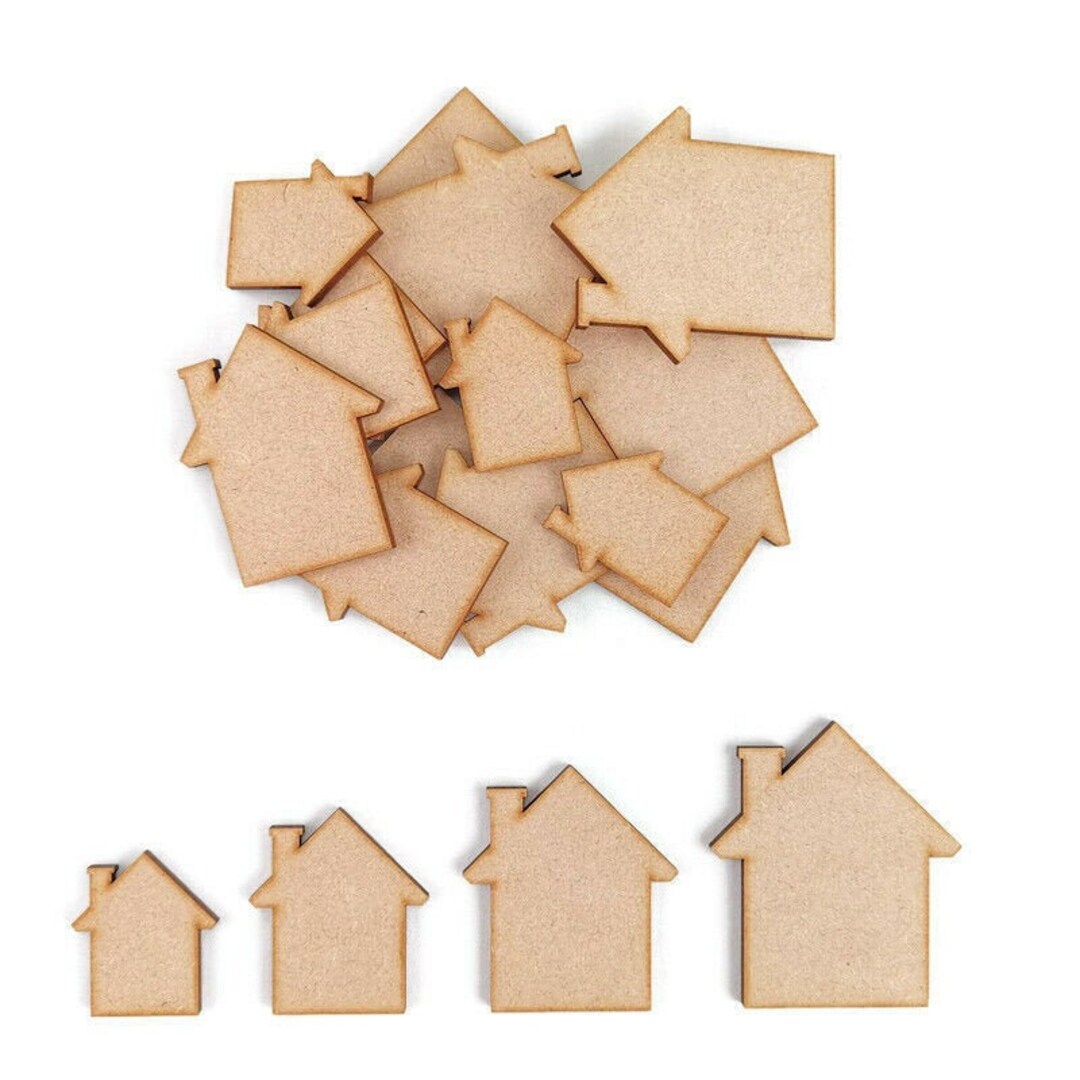 House MDF Craft Shapes Wooden Blank Gift Tags Decoration Embellishments ...