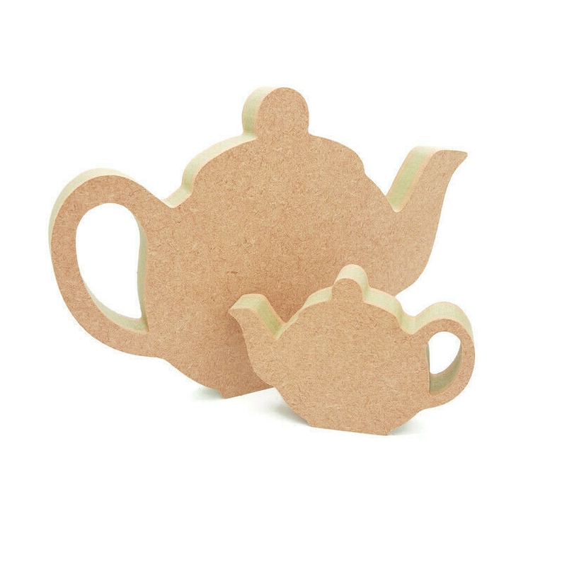Freestanding Teapot Shape MDF Wooden Craft Blank Coffee Tea Break Cup ...