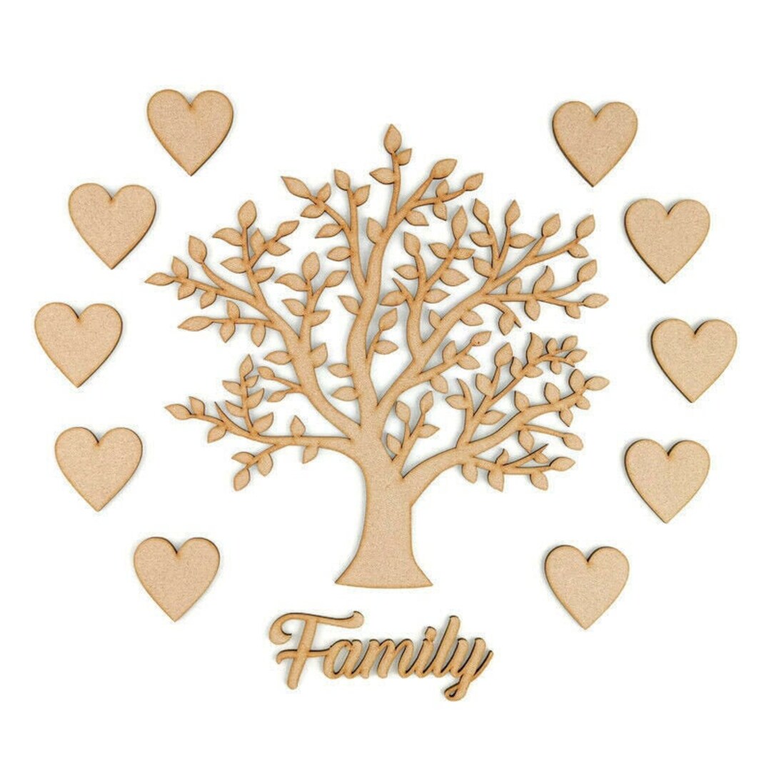 MDF Family Tree Craft Kit: Wooden Hearts, Wedding Guestbook Alternative ...