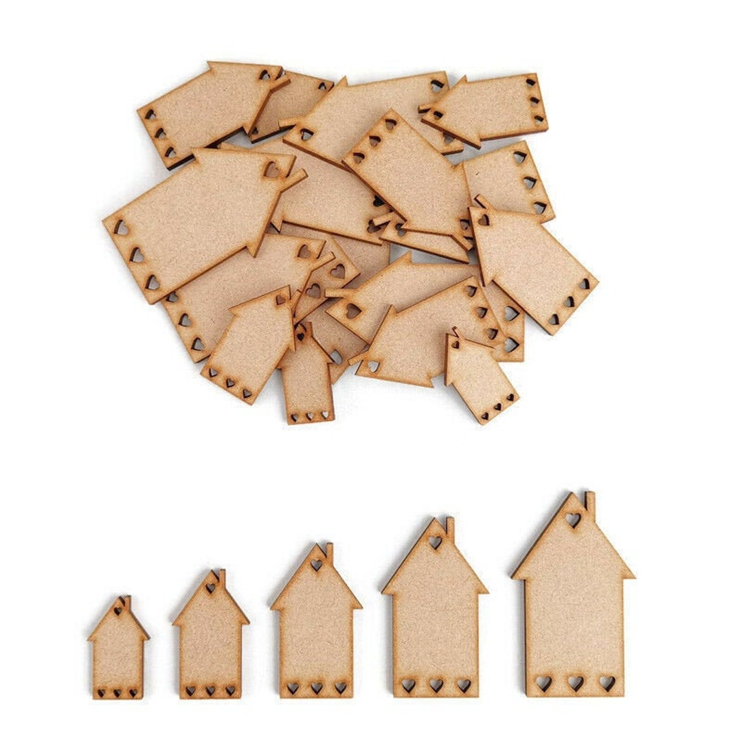 House MDF Craft Shapes Wooden Blank Decoration Embellishment Heart New ...