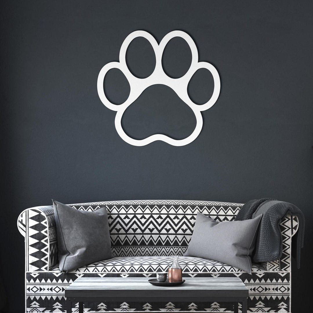 Dog Paw Print Metal Wall Art Sign, Minimalist Pet Puppy Paw Outline ...