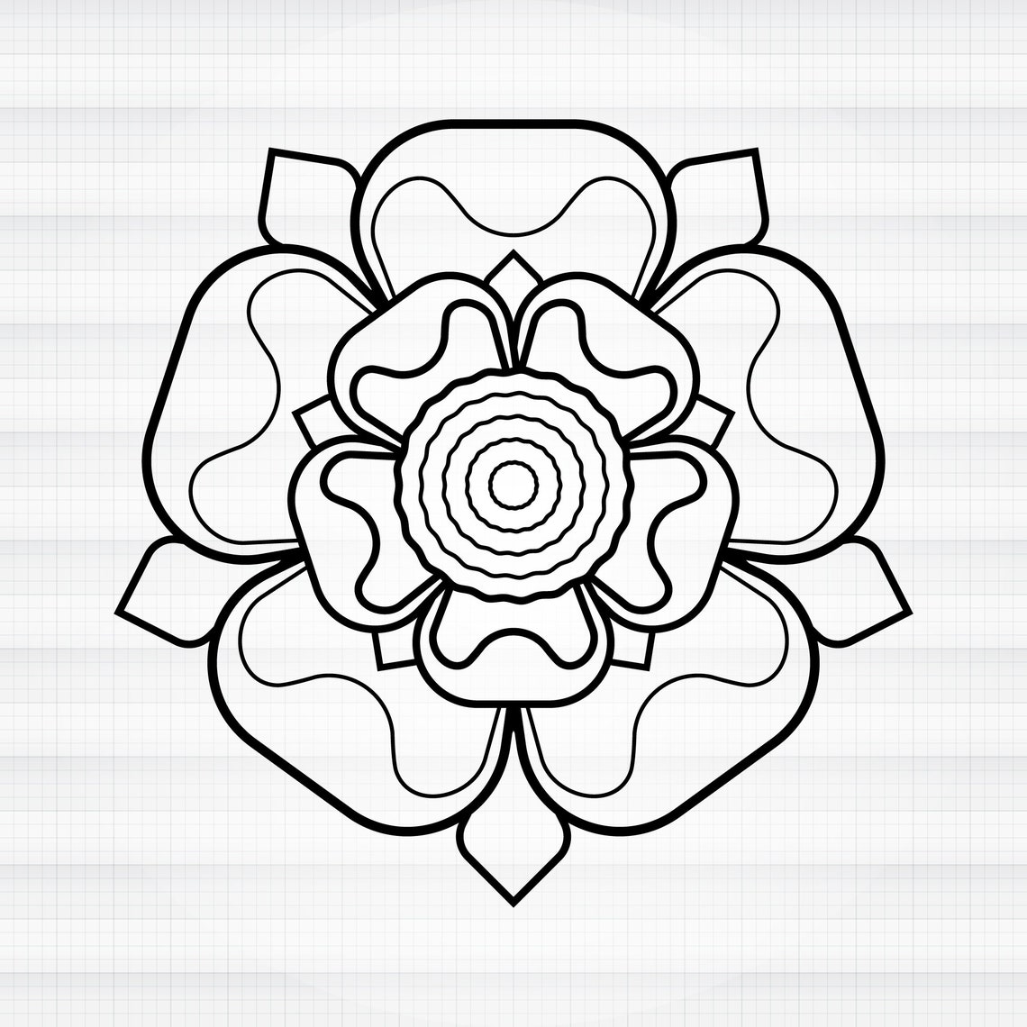 Tudor Rose of England Silhouette & Outline Set (SVG PNG PDF) Red Rose ...