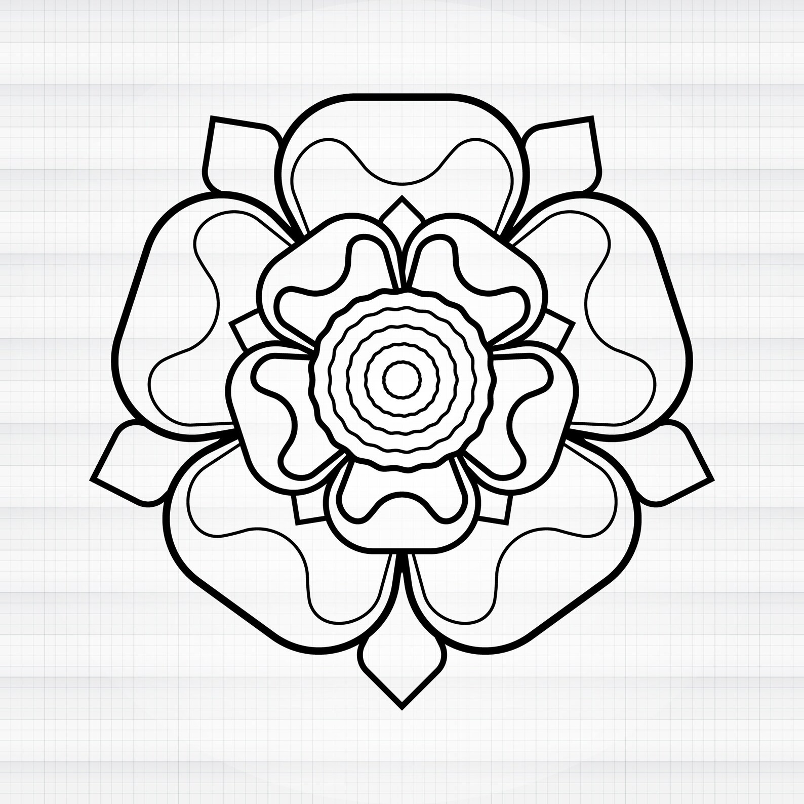 Tudor Rose of England Silhouette & Outline Set (SVG PNG PDF) Red Rose ...