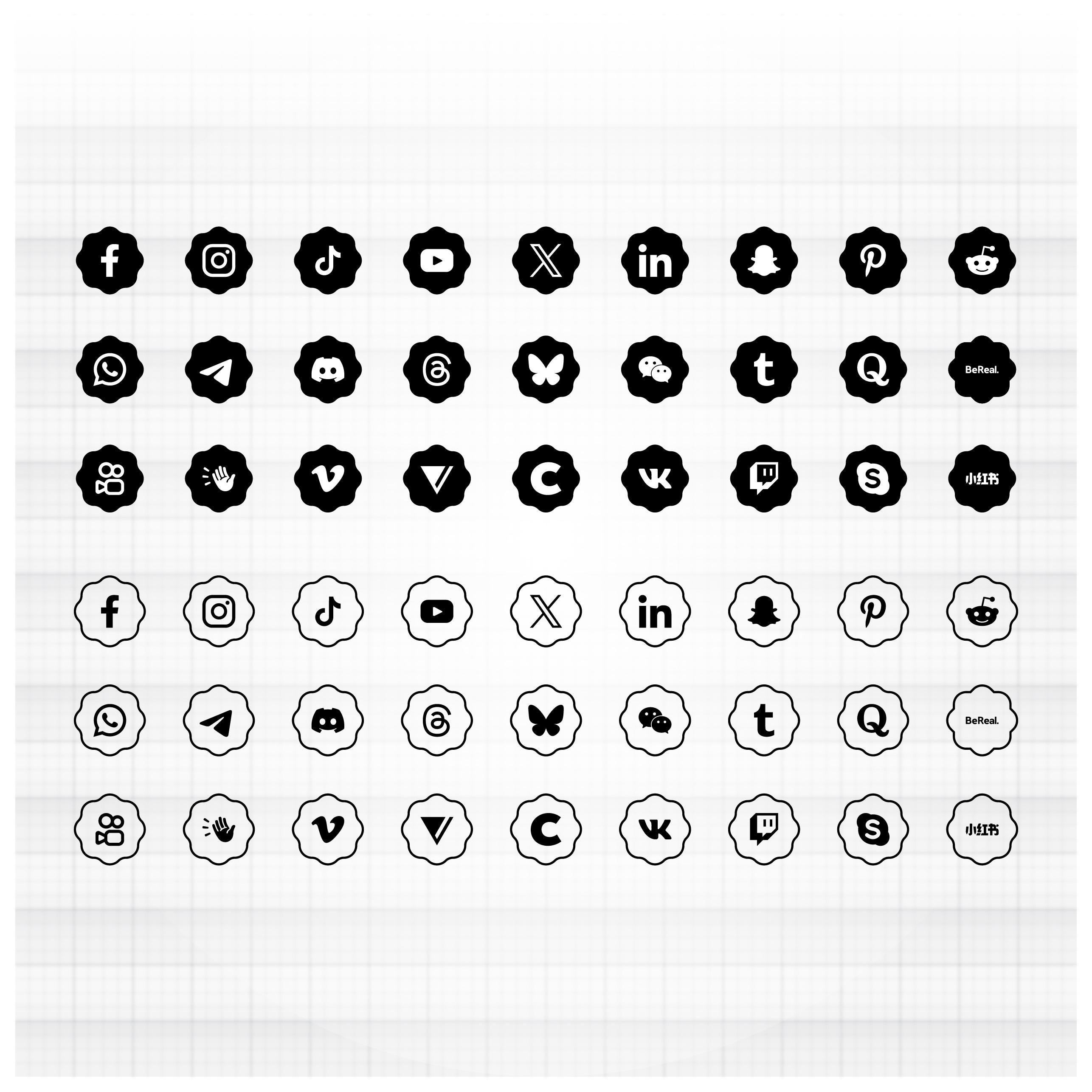 Social Media App Icon Set SVG PNG PDF, Influencer Business Scallop Logo ...