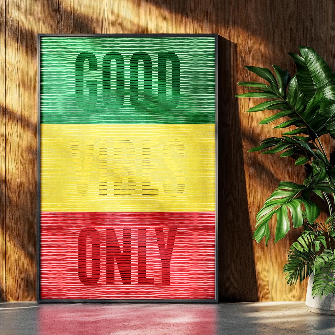 Good Vibes Only Rasta Art Print, Minimalist Red Green Yellow Reggae ...