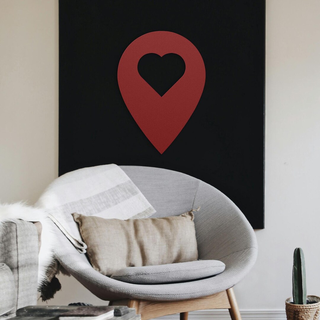 Heart Location Pin Metal Wall Art Sign, Cute Home Bedroom Hanging Decor ...