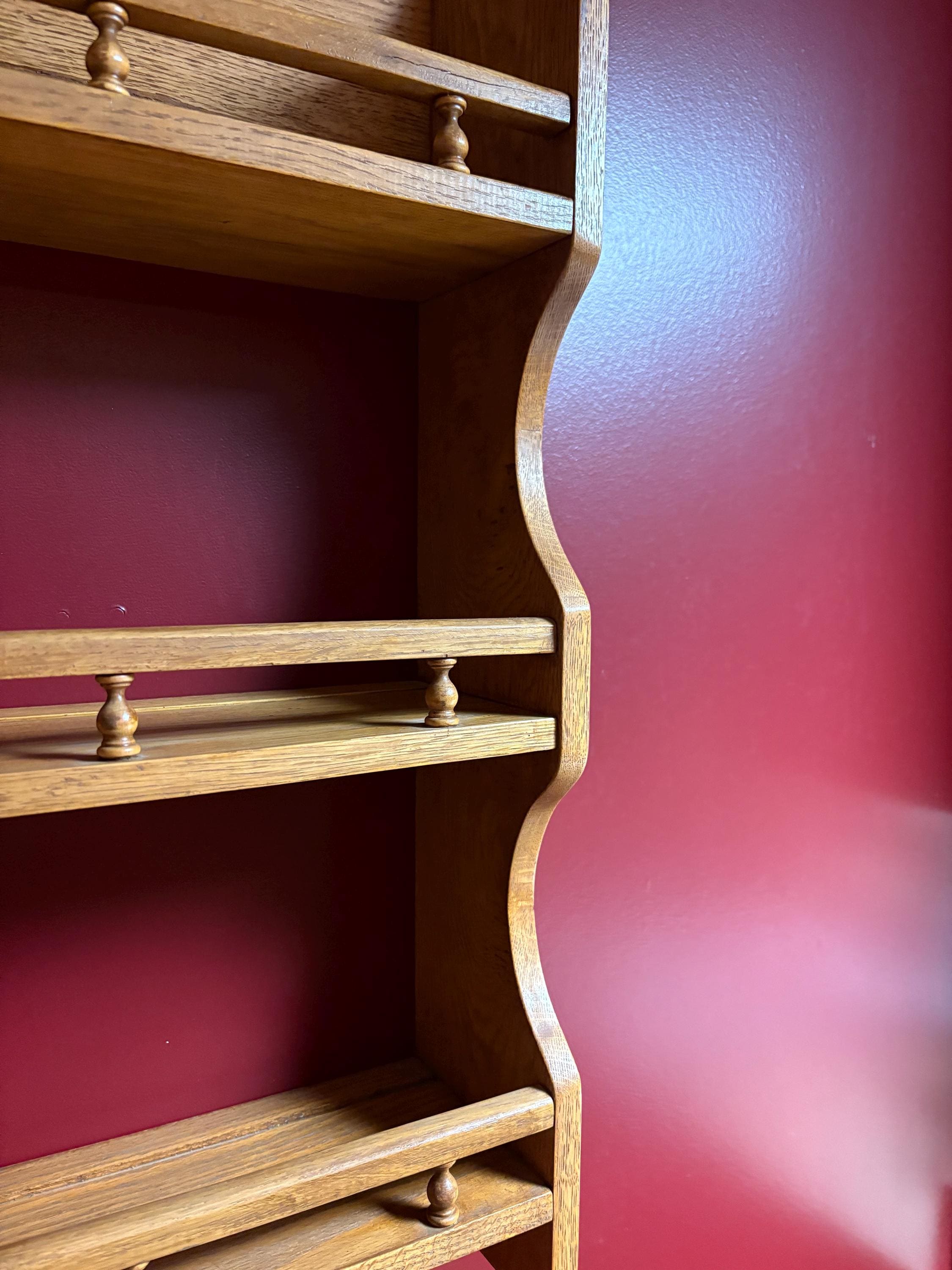 Vintage 3 Tier Solid Oak Shelf, Decorative Front Rails - Etsy