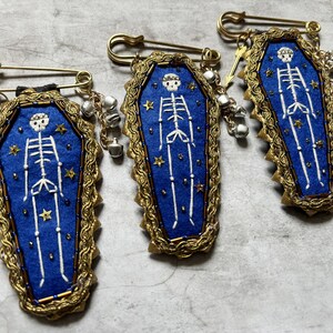 Blue Skeleton Embroidery Pin Brooch With Bells & Arrow Charm - Etsy