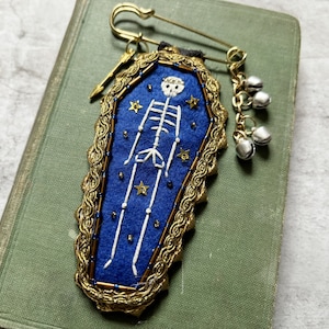 Blue Skeleton Embroidery Pin Brooch With Bells & Arrow Charm - Etsy
